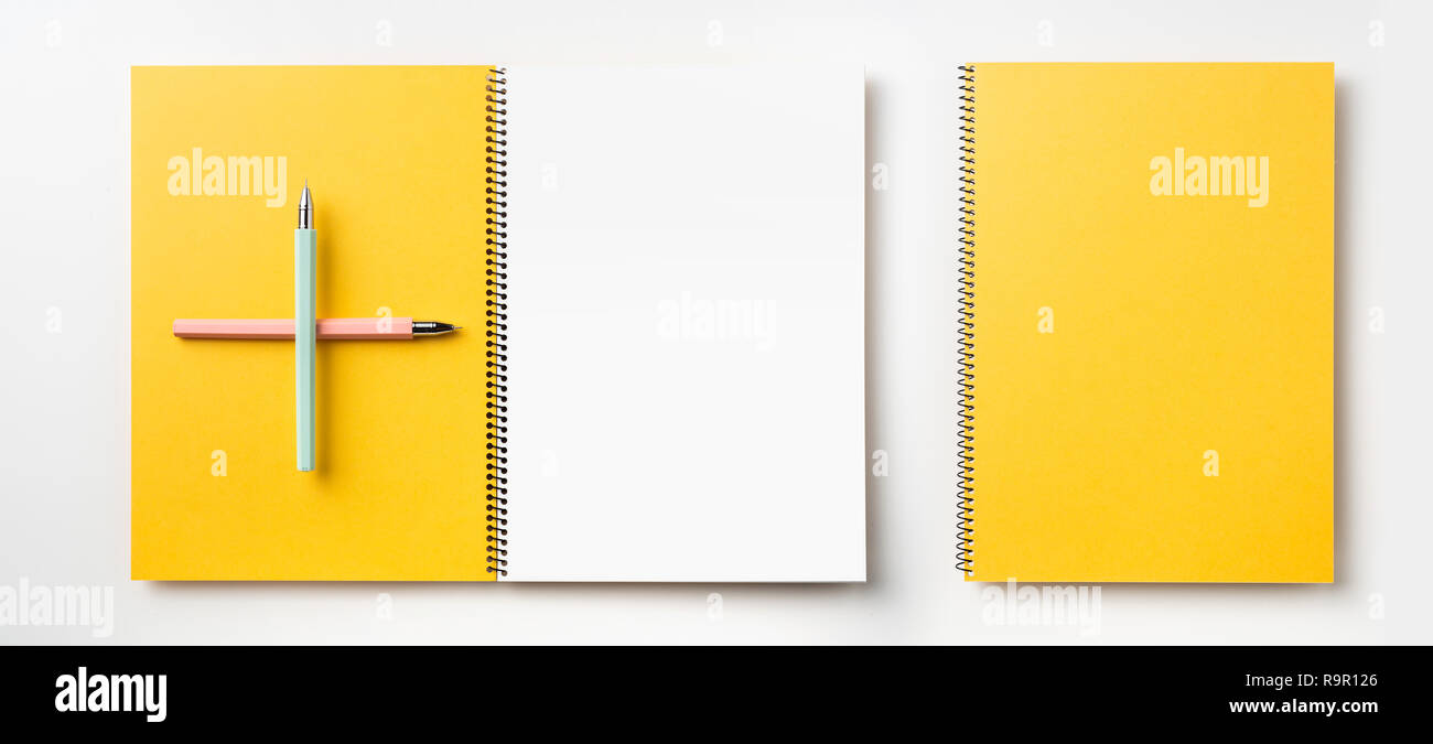 Design concept - Top view of red spiral notebook front, back, white ...