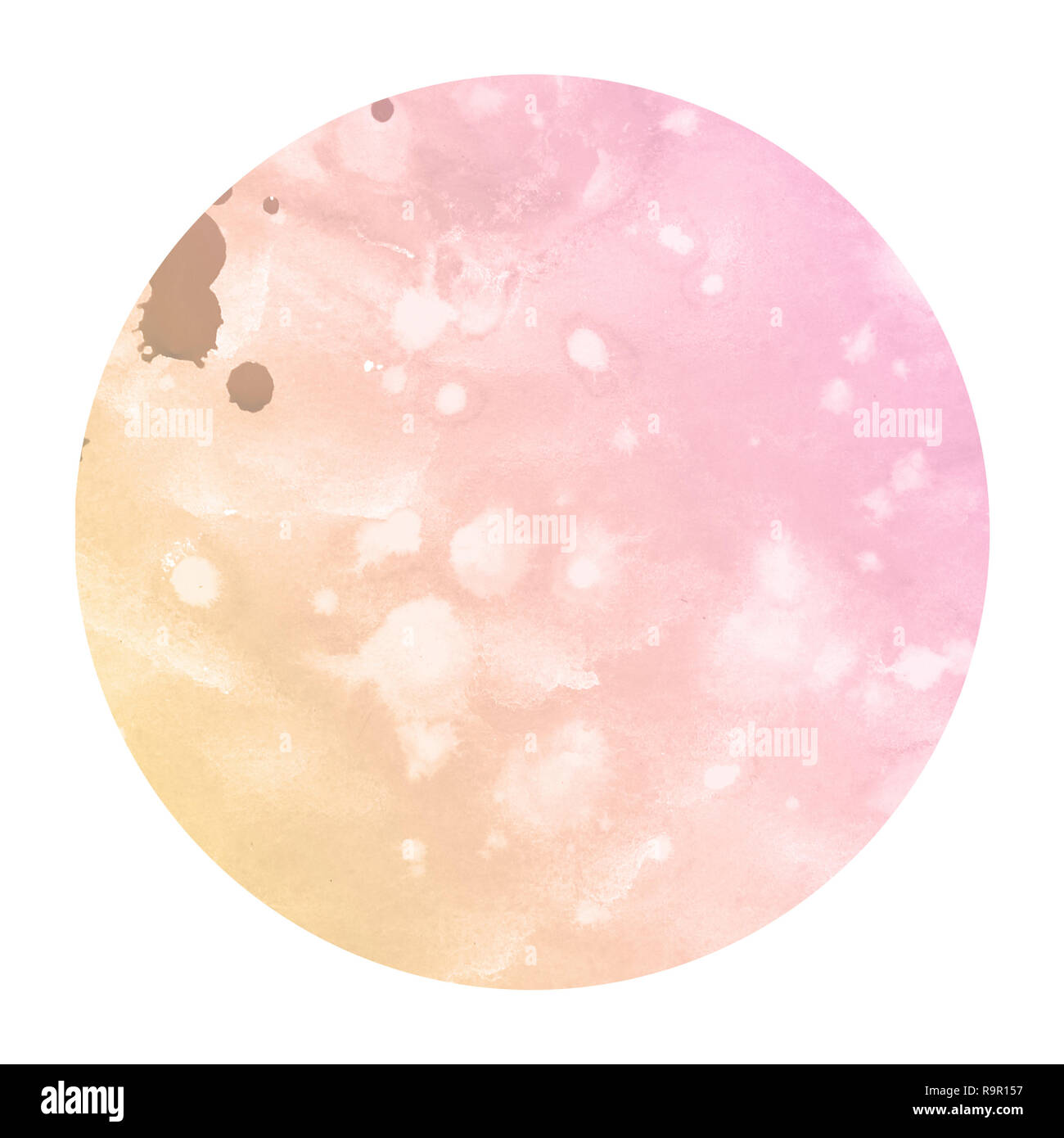 Warm orange hand drawn watercolor circular frame background texture ...