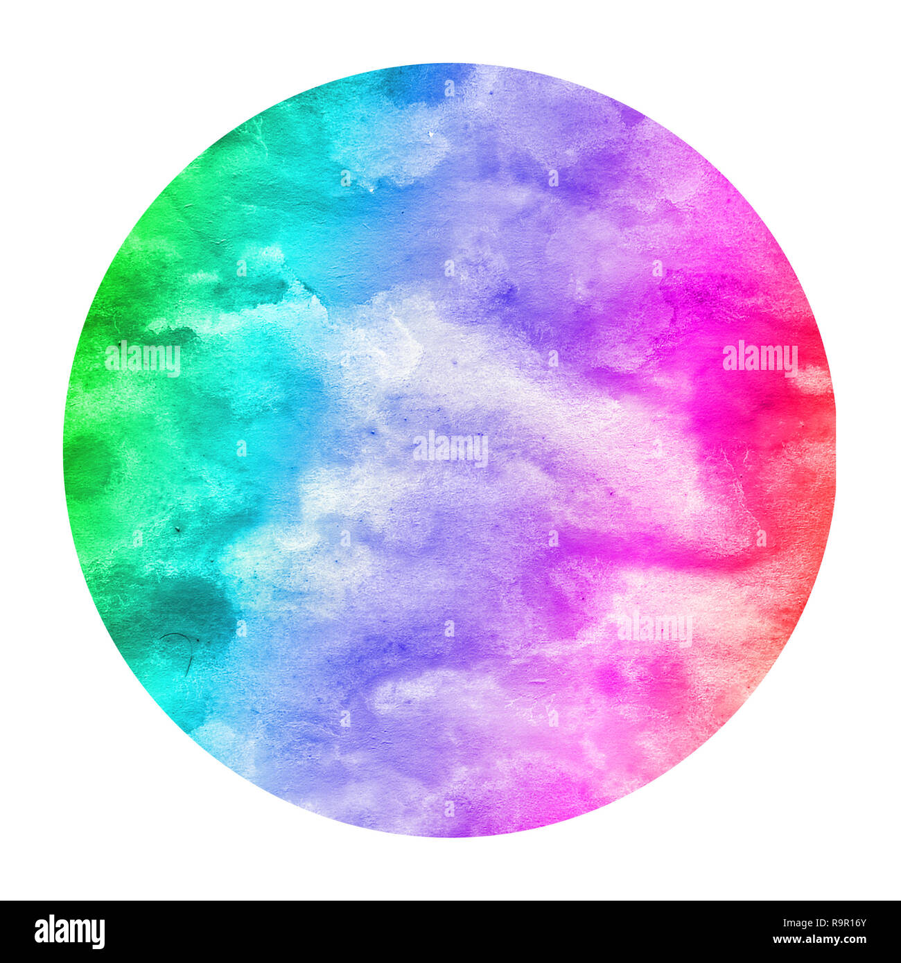 Multicolored hand drawn watercolor circular frame background texture ...