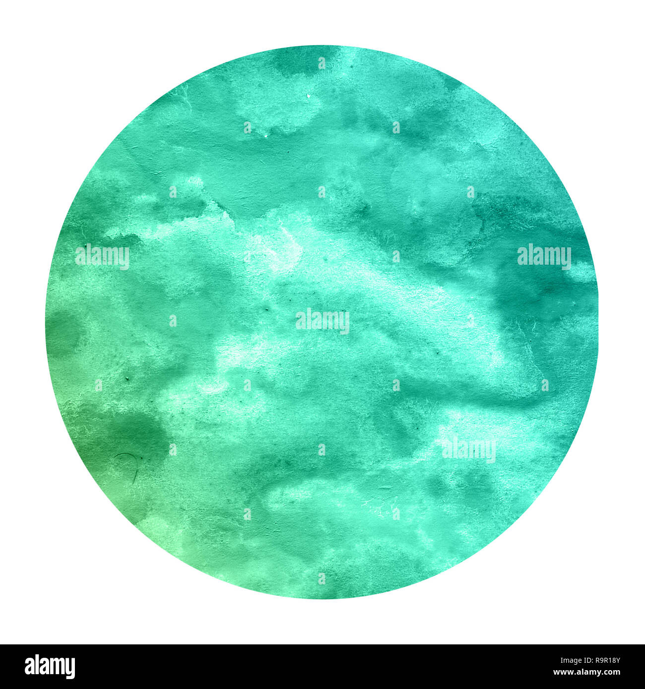 Turquoise hand drawn watercolor circular frame background texture with ...