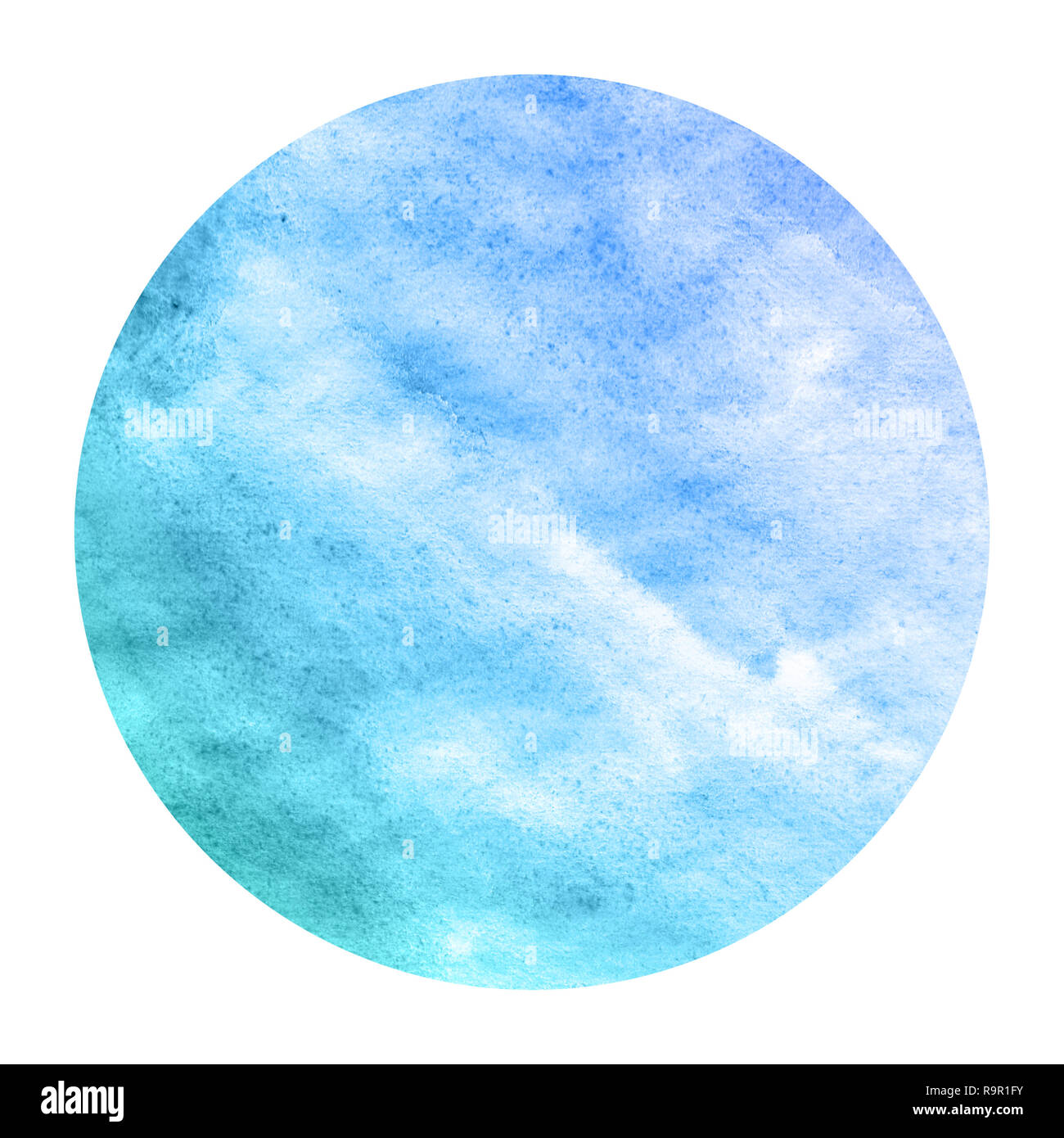 Cold blue hand drawn watercolor circular frame background texture with ...