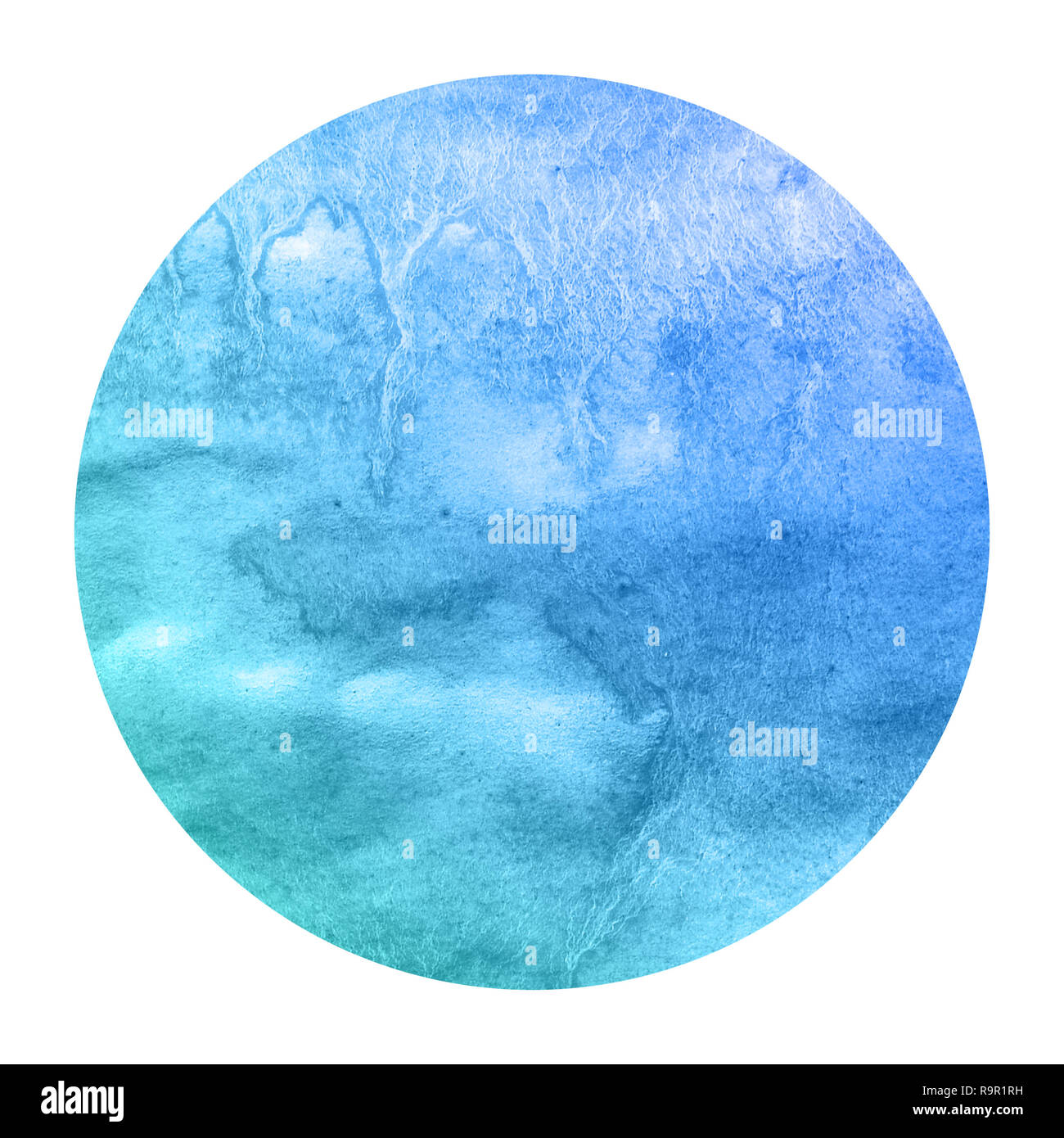 Cold blue hand drawn watercolor circular frame background texture with ...