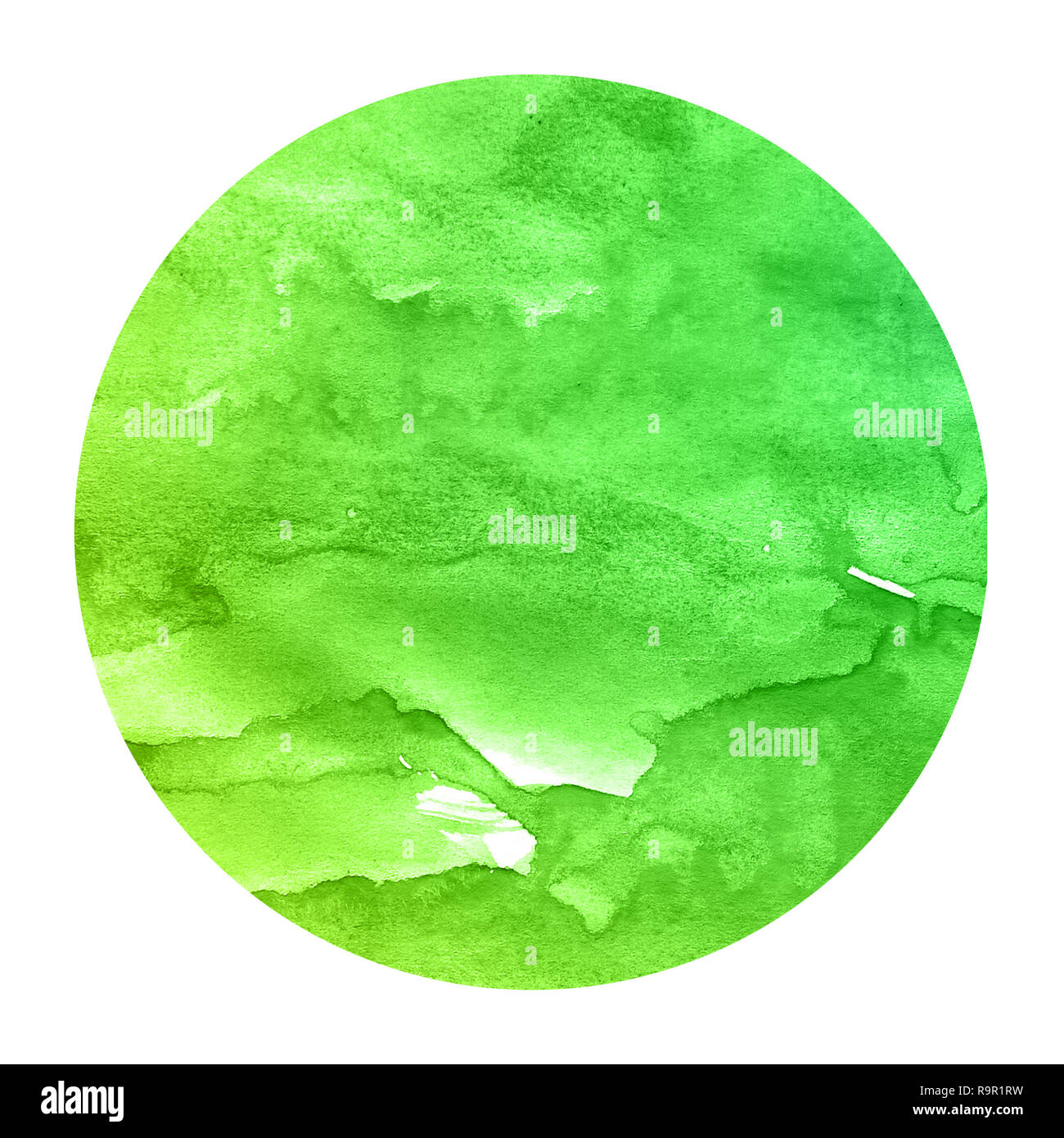 Green hand drawn watercolor circular frame background texture with ...