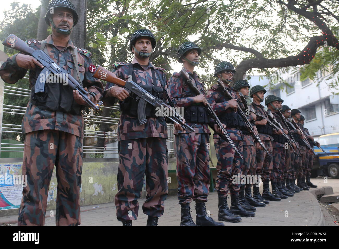 Dhaka, Bangladesh: Members of Border Guard Bangladesh (BGB) stand guard ...