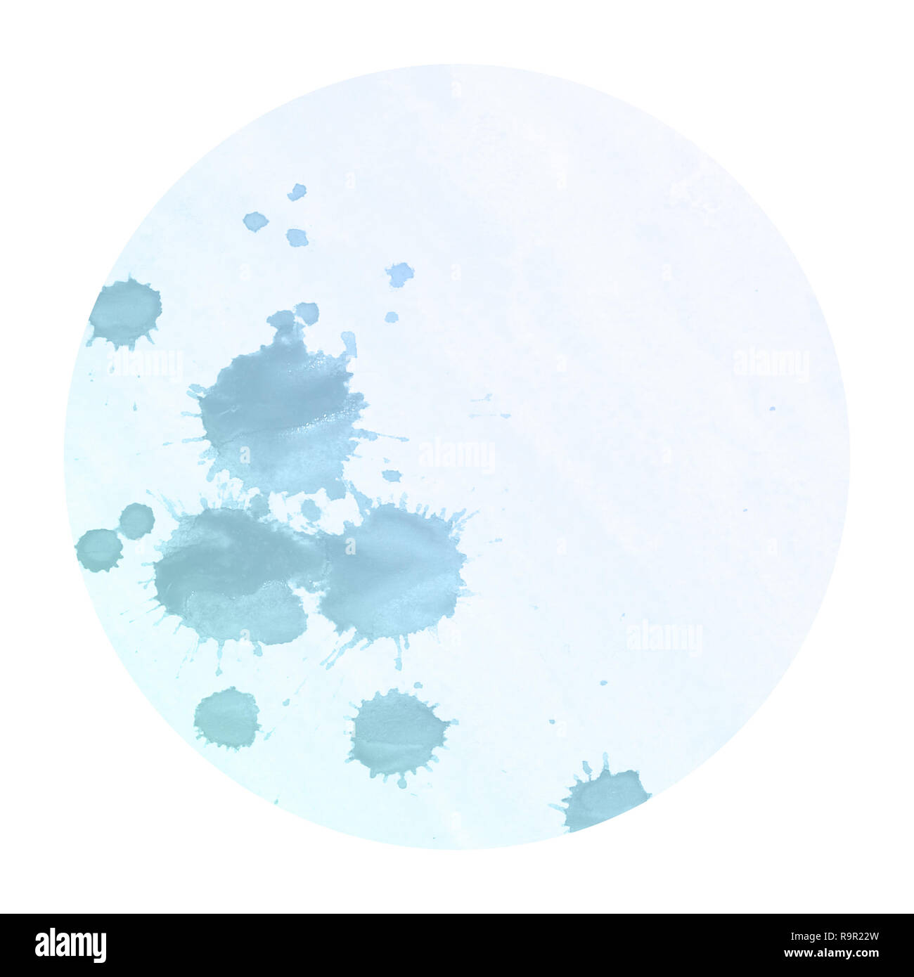 Cold blue hand drawn watercolor circular frame background texture with ...