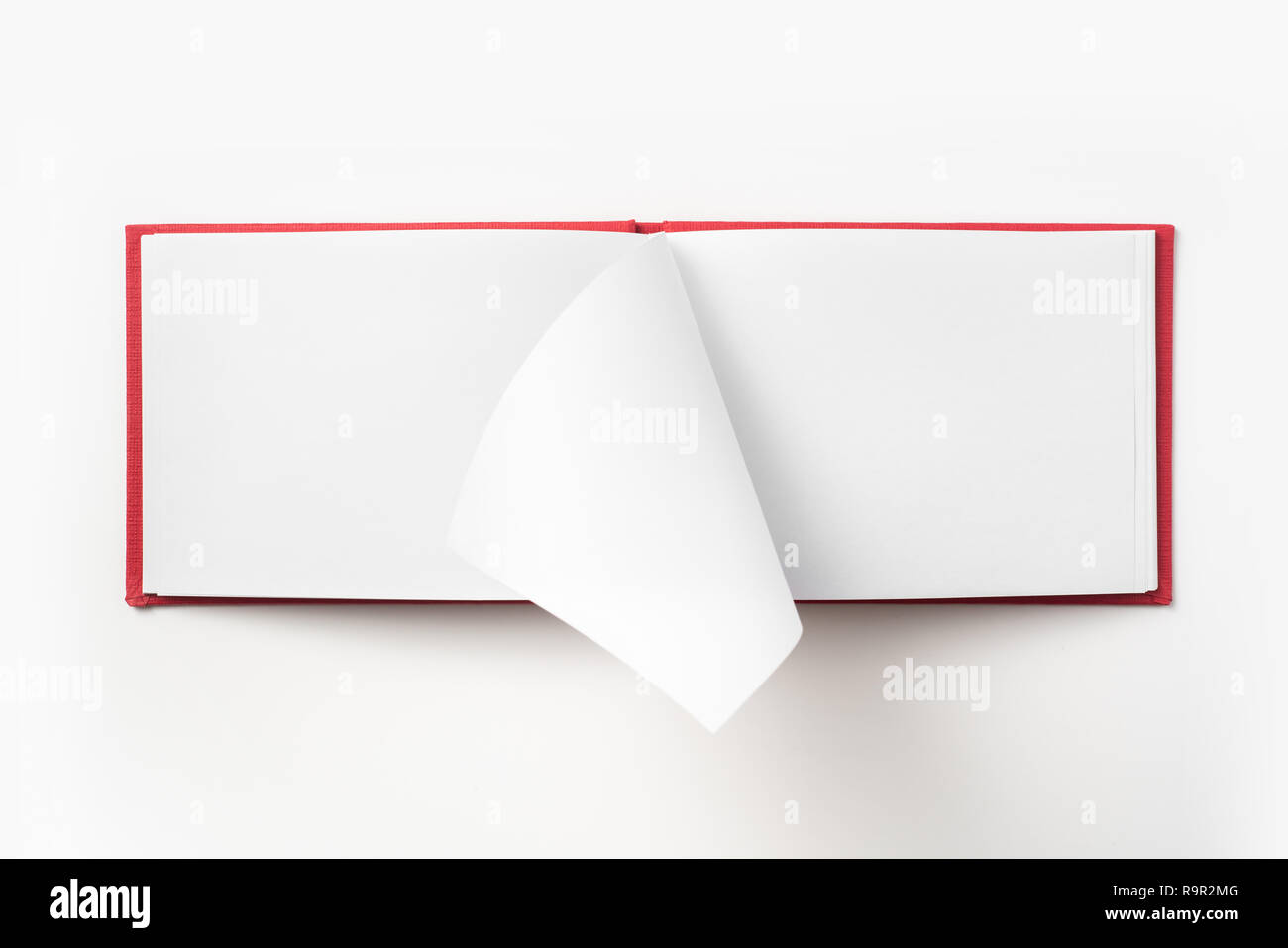 Design concept - Top view red hardcover notebook with open & flip curl ...