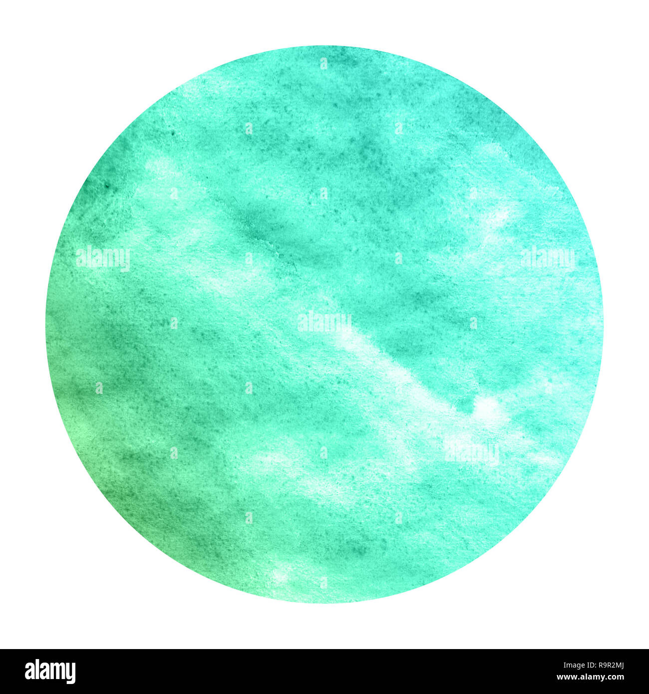 Turquoise hand drawn watercolor circular frame background texture with ...