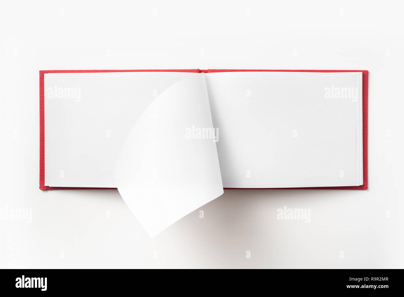 Design concept - Top view red hardcover notebook with open & flip curl ...