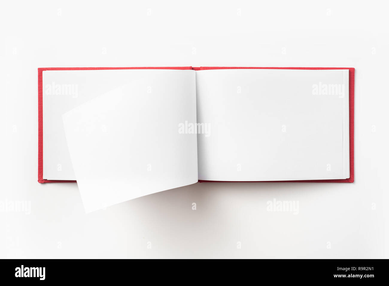 Design concept - Top view red hardcover notebook with open & flip curl ...