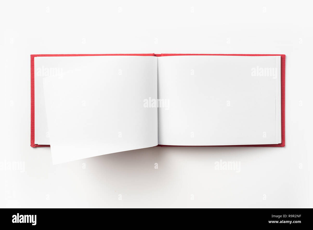 Design concept - Top view red hardcover notebook with open & flip curl ...