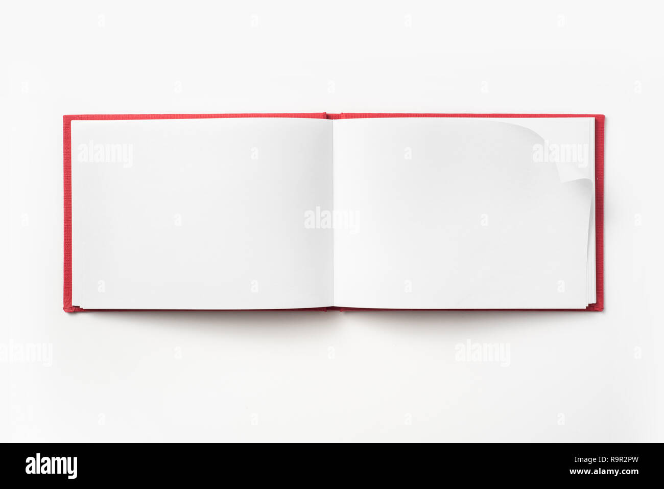 Design concept - Top view red hardcover notebook with open & flip curl ...