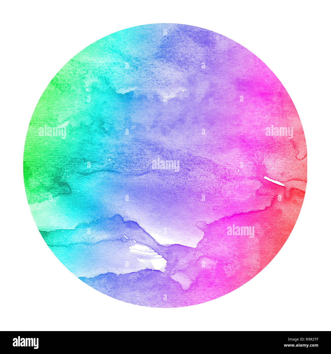 Multicolored hand drawn watercolor circular frame background texture ...