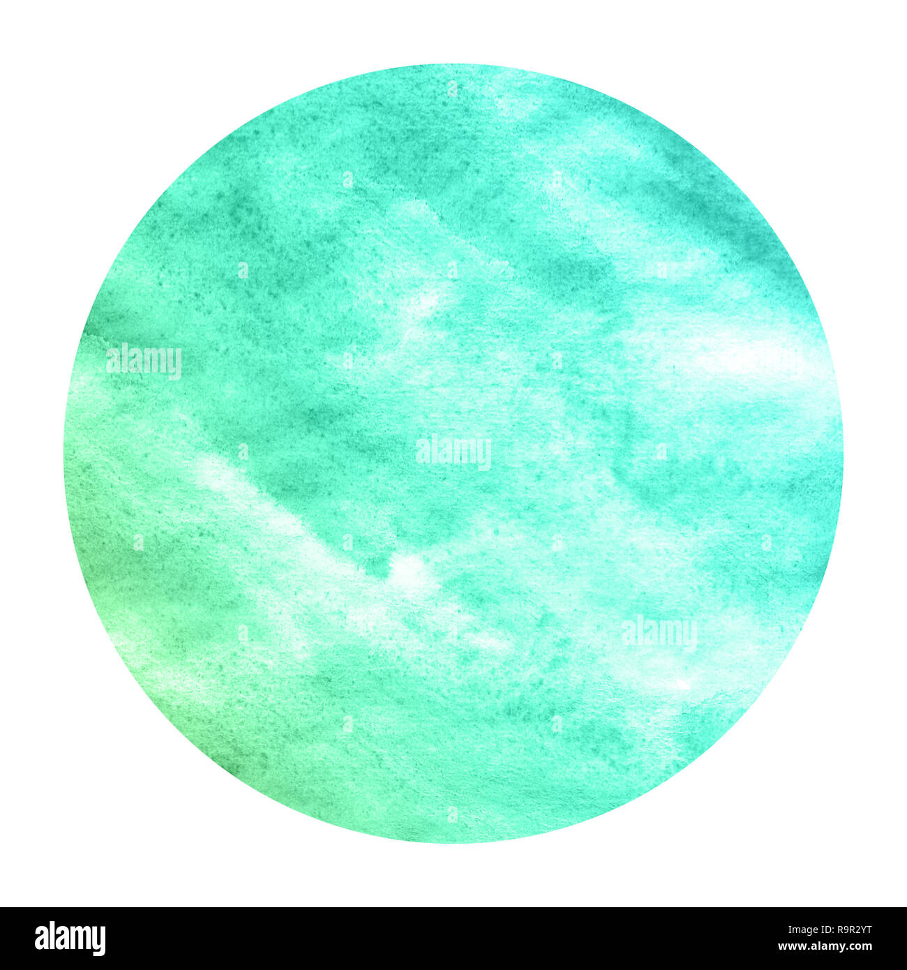 Turquoise hand drawn watercolor circular frame background texture with ...