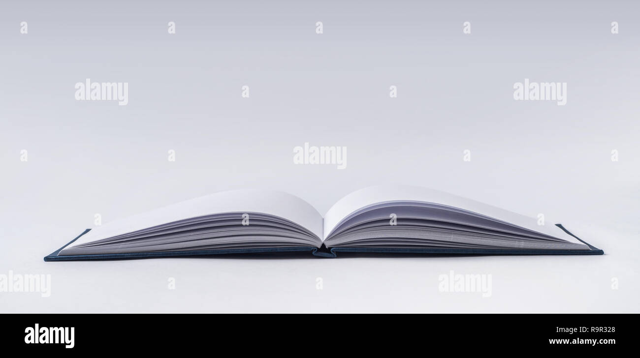 Design concept - Perspective view blue hardcover notebook with open ...