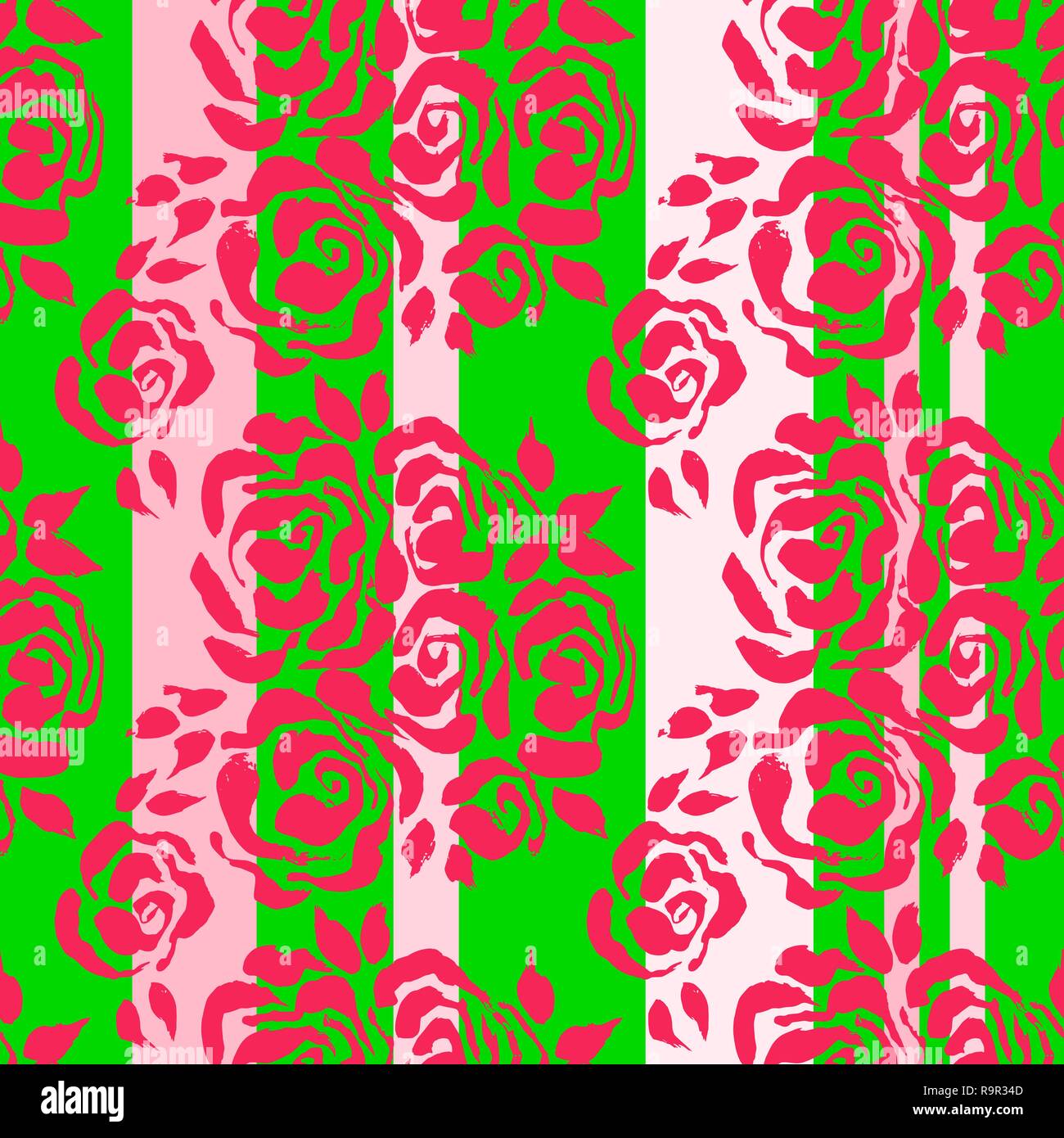 Abstract grunge ink seamless flower background. Roses pink brush ...