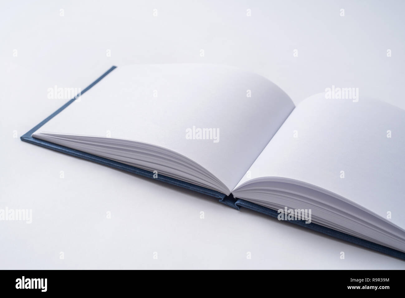 Design concept - Perspective view blue hardcover notebook with open ...
