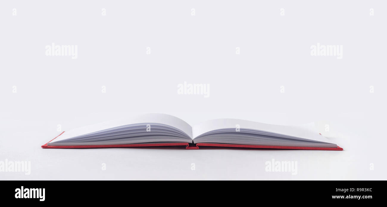 Design concept - Perspective view red hardcover notebook with open ...