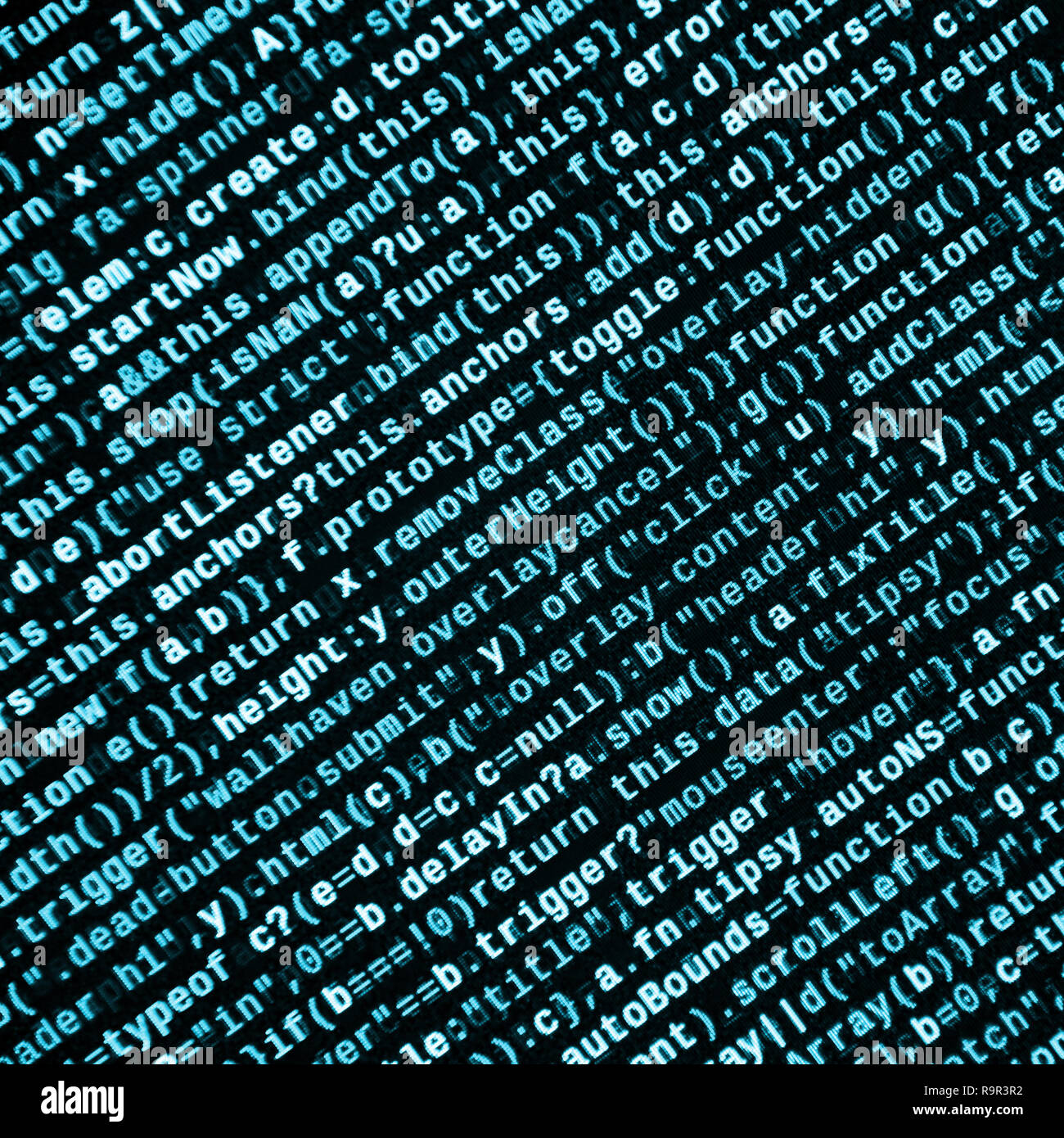 JavaScript code in text editor. Coding cyberspace concept. Screen of web developing javascript ...