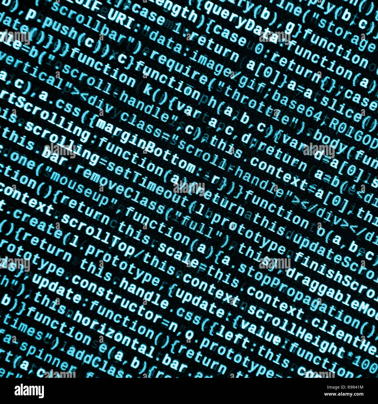 JavaScript code in text editor. Coding cyberspace concept. Screen of ...