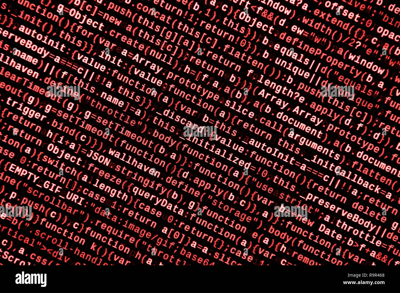 JavaScript code in text editor. Coding cyberspace concept. Screen of ...