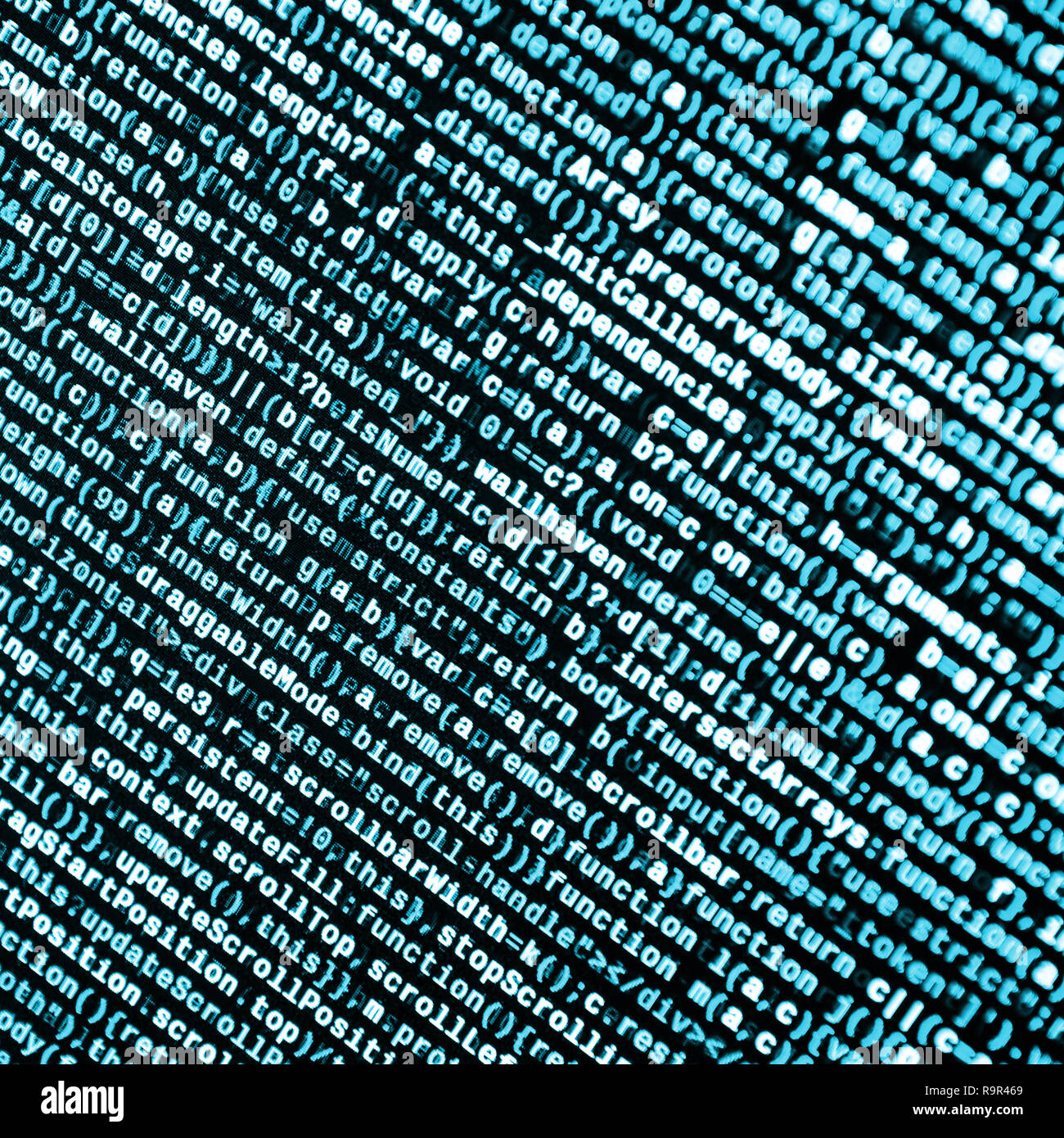JavaScript code in text editor. Coding cyberspace concept. Screen of ...