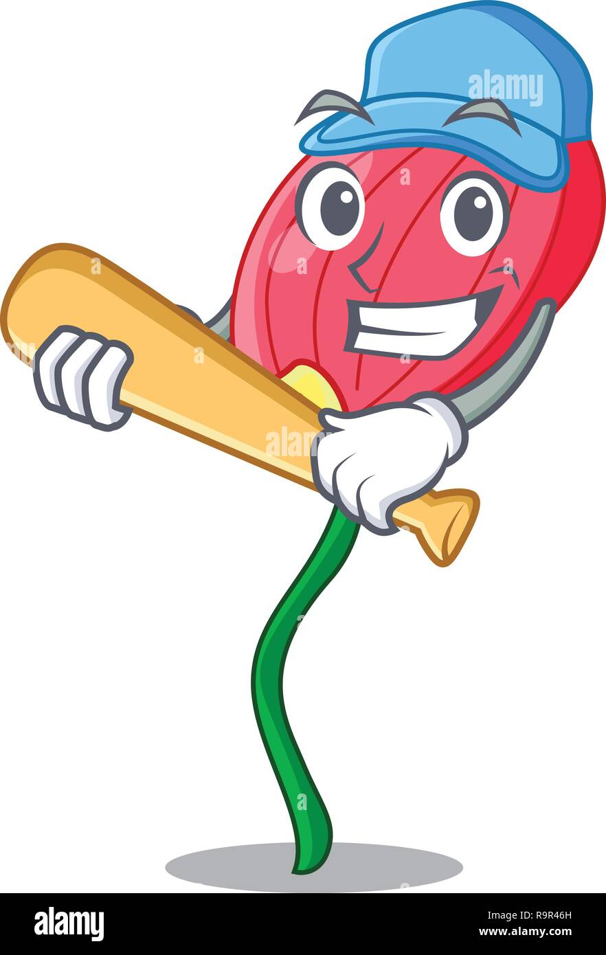 Playing baseball pink anthurium flower in shape cartoon Stock Vector ...