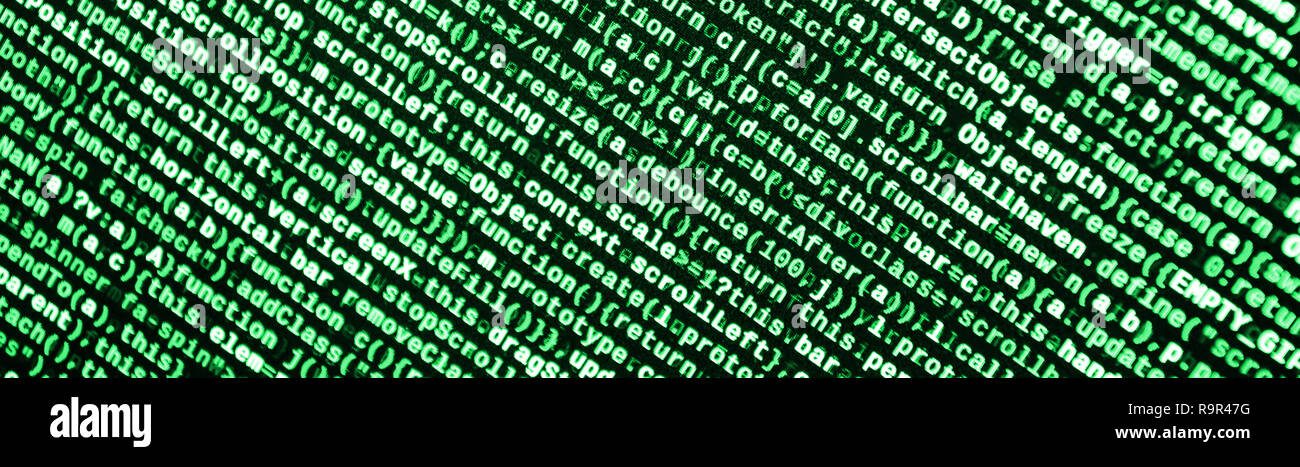 JavaScript code in text editor. Coding cyberspace concept. Screen of ...