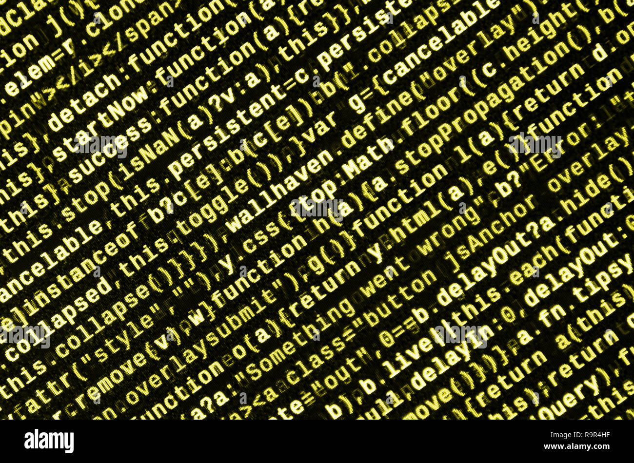 JavaScript code in text editor. Coding cyberspace concept. Screen of ...