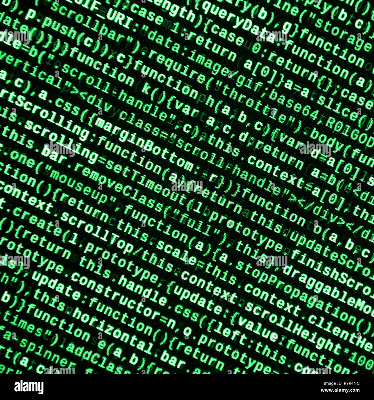 JavaScript code in text editor. Coding cyberspace concept. Screen of web developing javascript ...