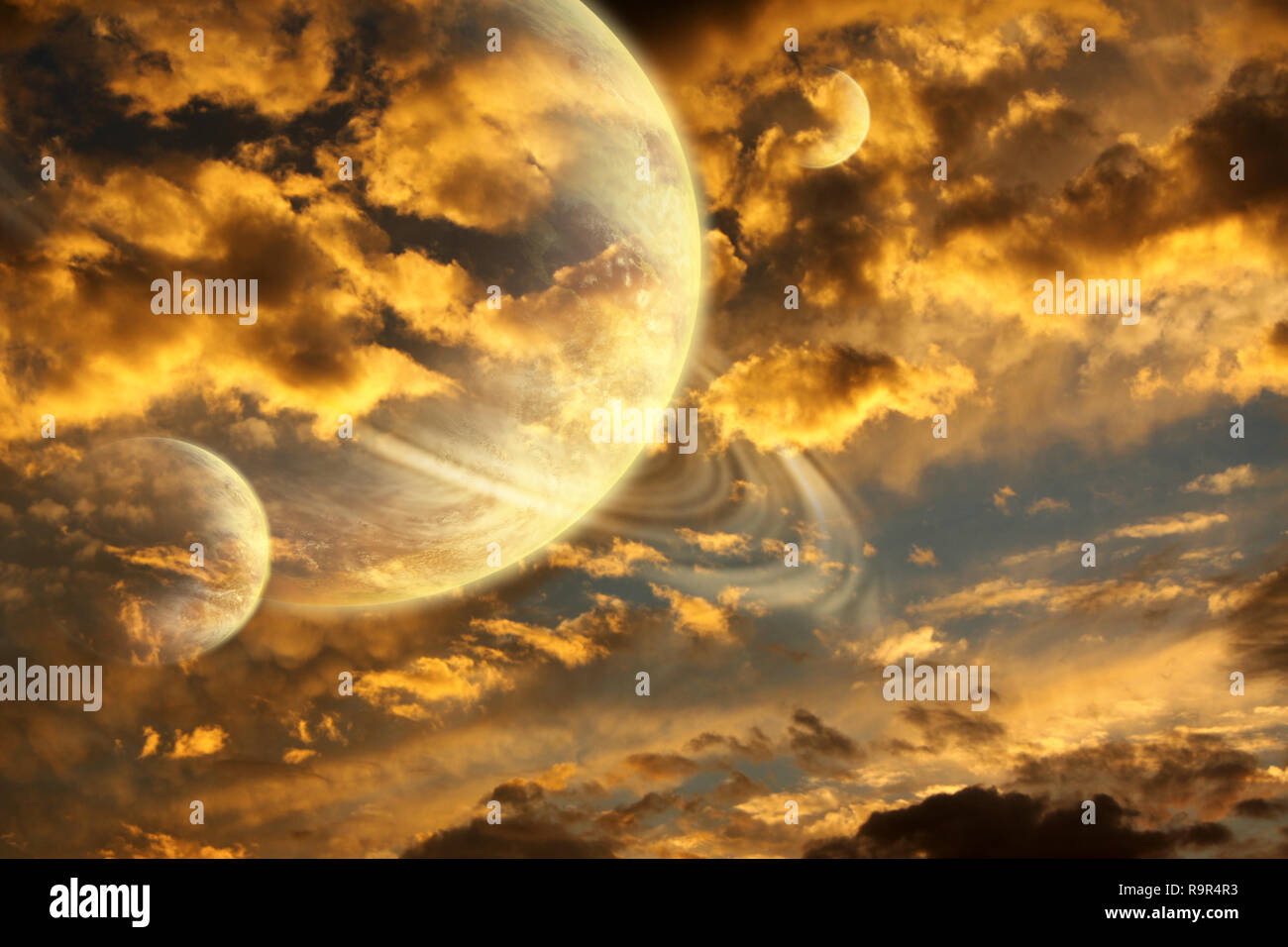 Beautiful sunset with storm sky and planets. Elements of this image ...