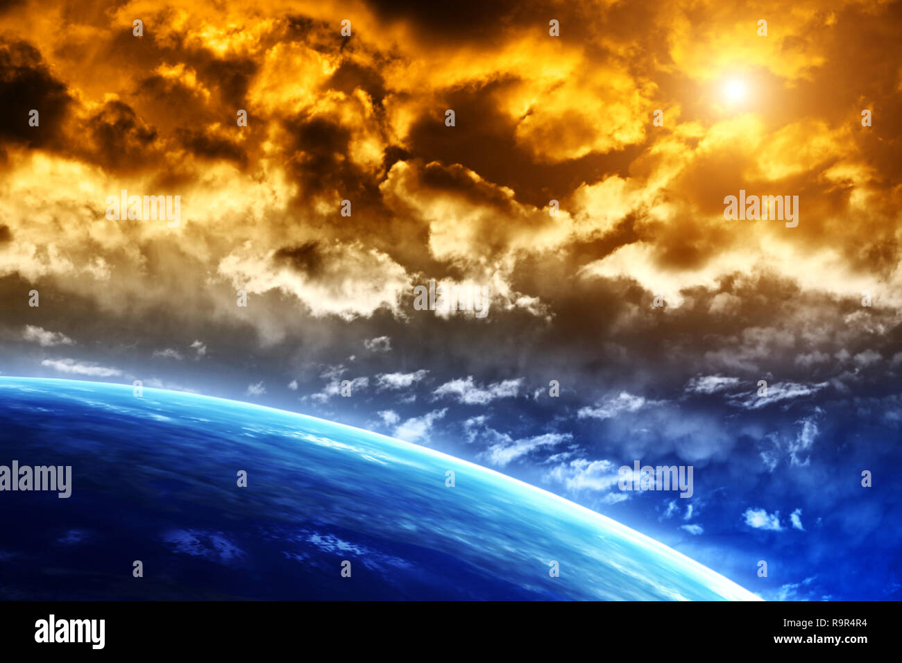 Beautiful sunset with storm sky and planets. Elements of this image ...