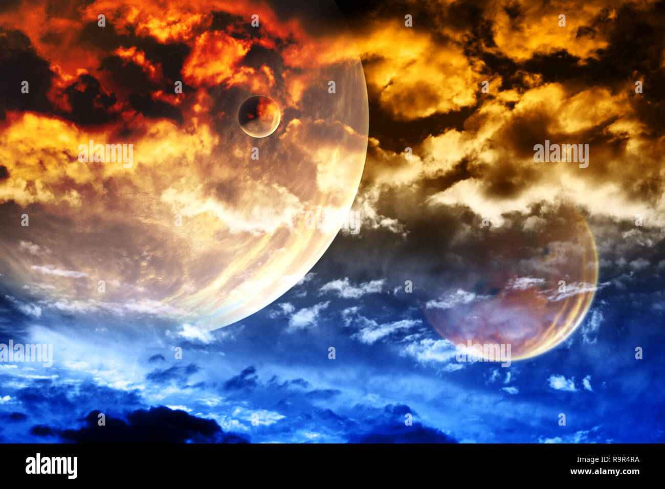 Beautiful sunset with storm sky and planets. Elements of this image ...