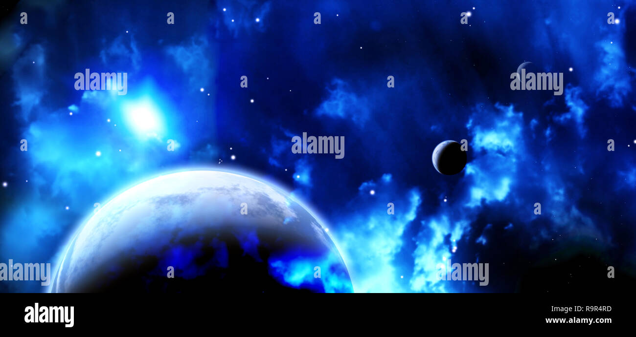 A beautiful space scene with sun, planets and nebula. Elements of this ...