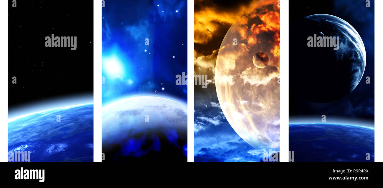 Set of vertical space banners with planets, nebula and stars. Elements ...