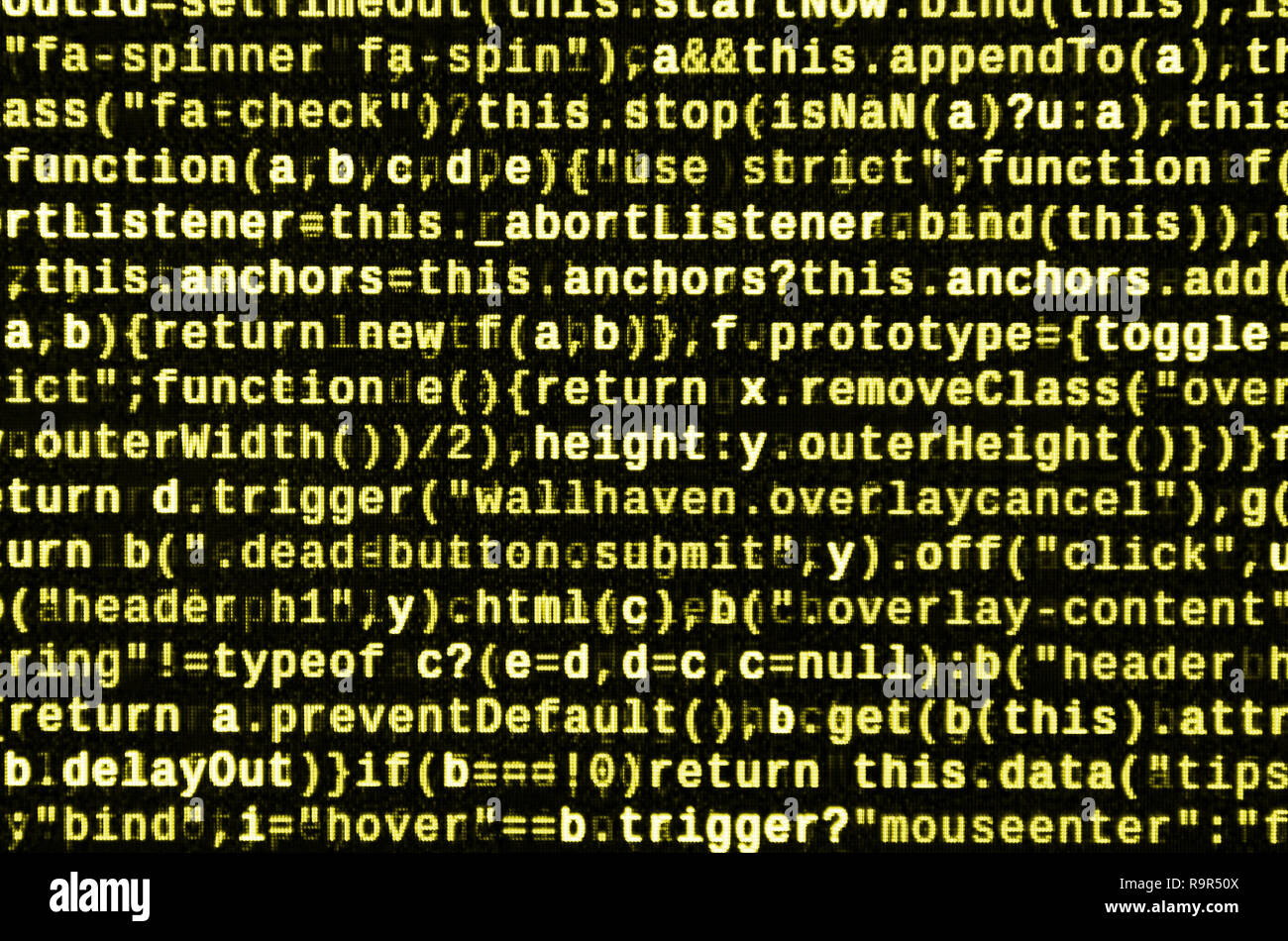 JavaScript code in text editor. Coding cyberspace concept. Screen of web developing javascript ...