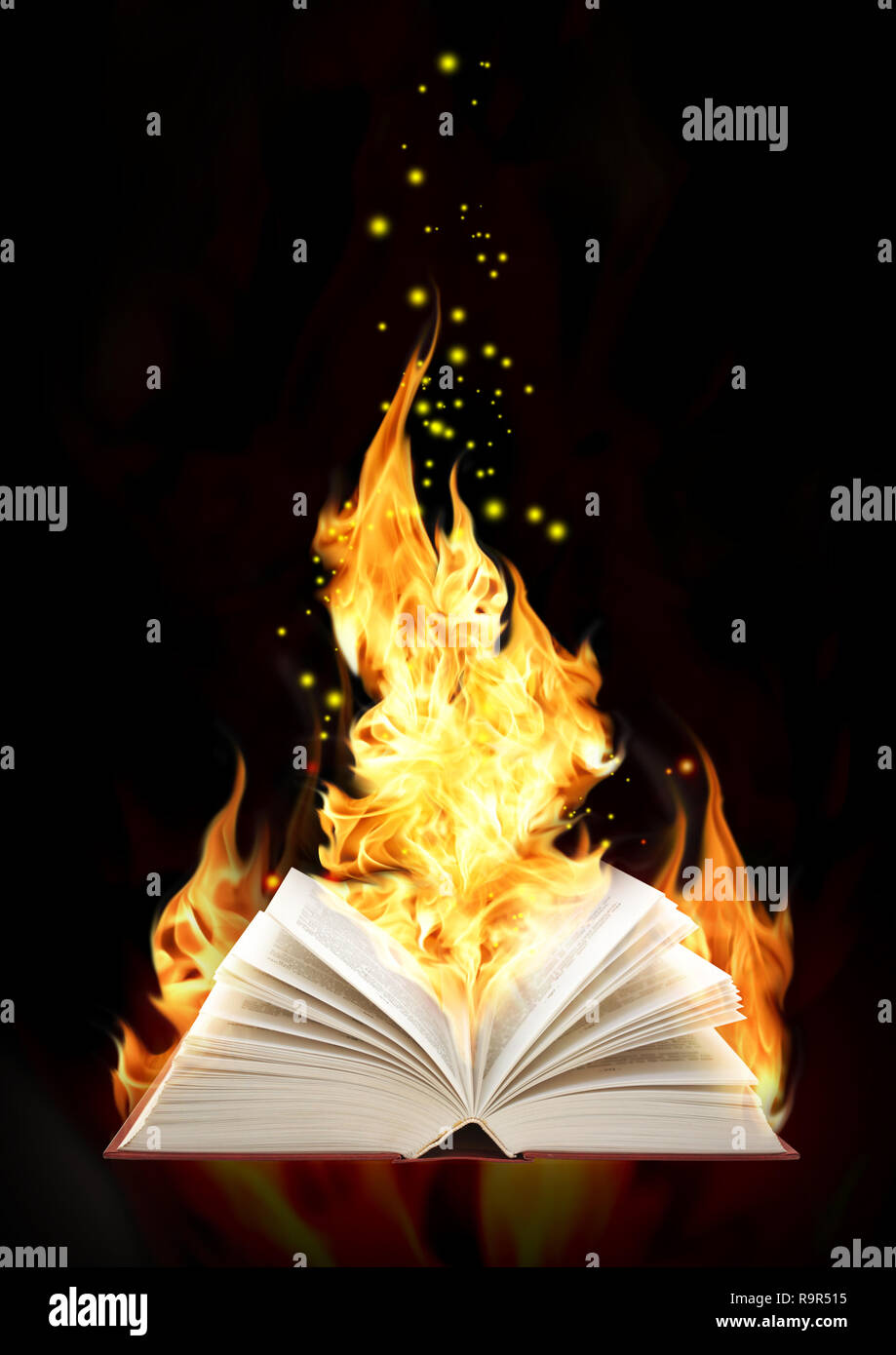 Set - books of four elements. Book of magic fire Stock Photo - Alamy