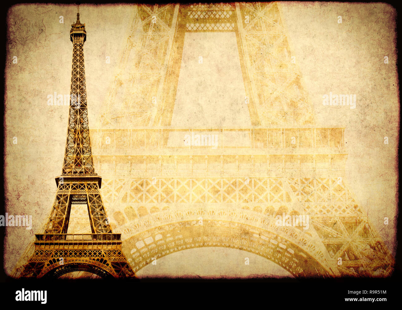 Grunge background with paper texture and landmark of Paris - Eiffel ...