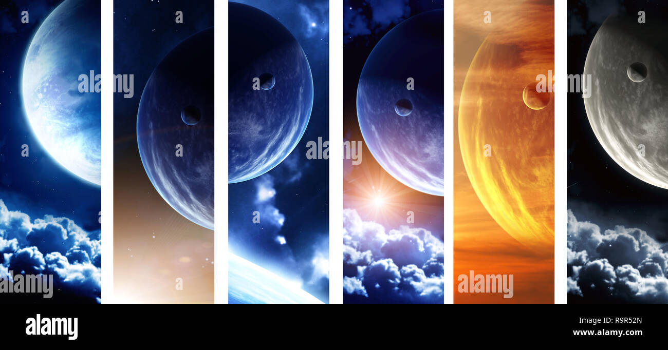 Set of vertical space banners with planets, nebula and stars. Elements ...
