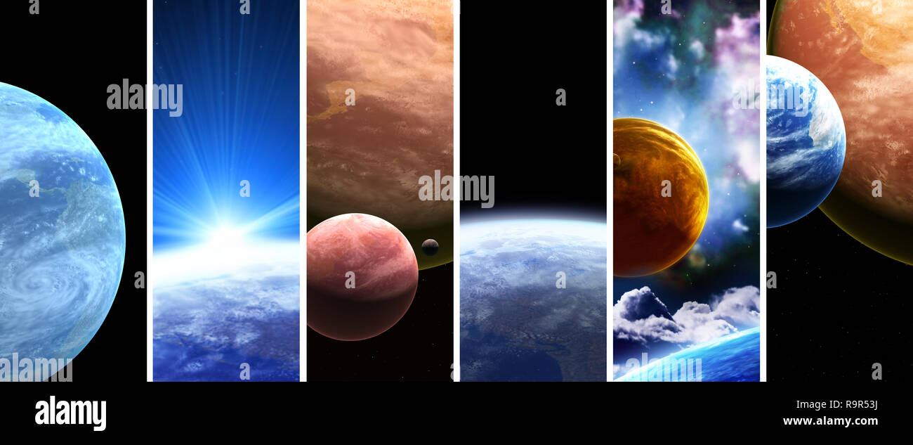 Set of vertical space banners with planets, nebula and stars. Elements ...