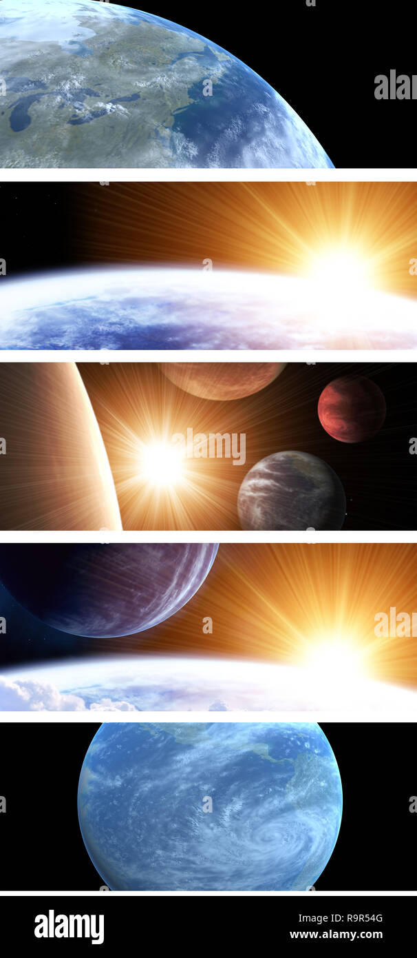 Set of horizontal space banners with planets, nebula and stars ...