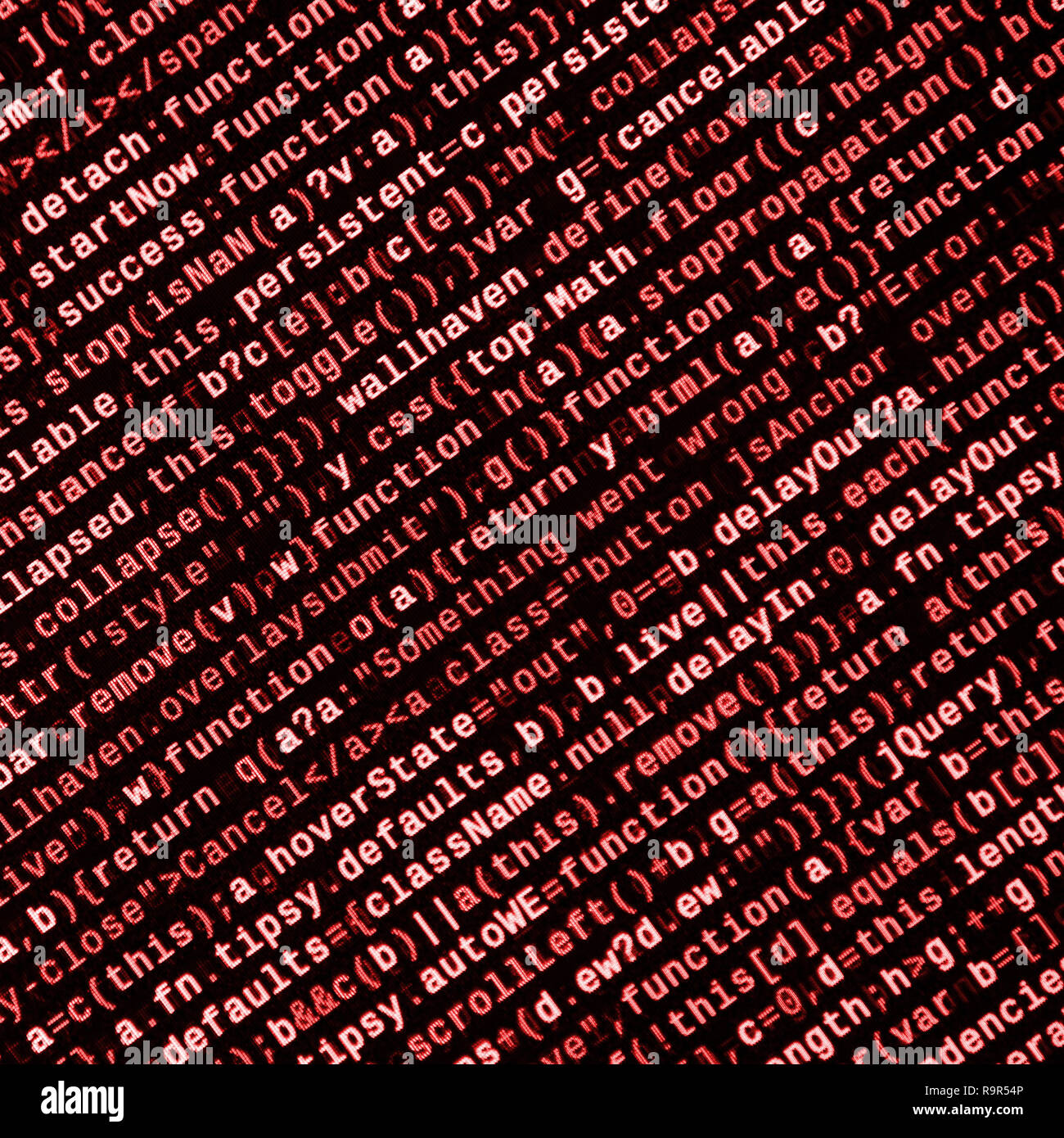 Writing programming code on laptop. Digital binary data on computer ...
