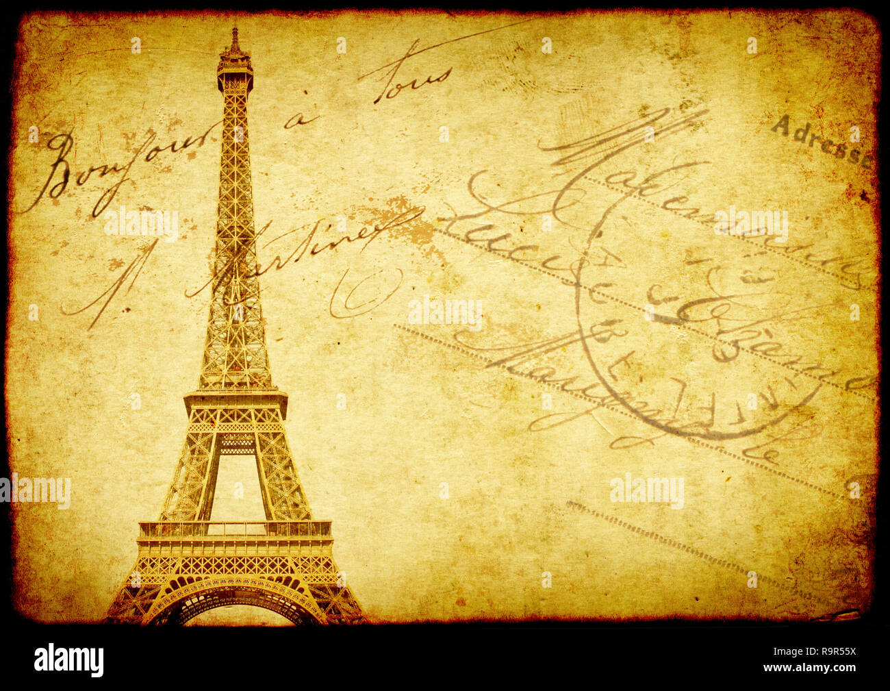 Vintage grunge background with old paper texture and Eiffel Tower ...