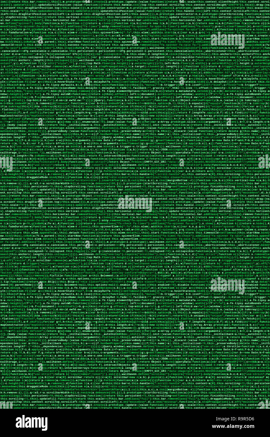 Writing programming code on laptop. Digital binary data on computer ...