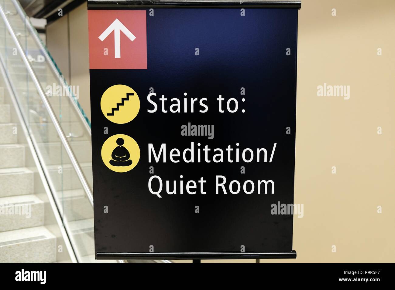 Sign for the stairs to the Meditation / Quiet Room at Seattle-Tacoma ...