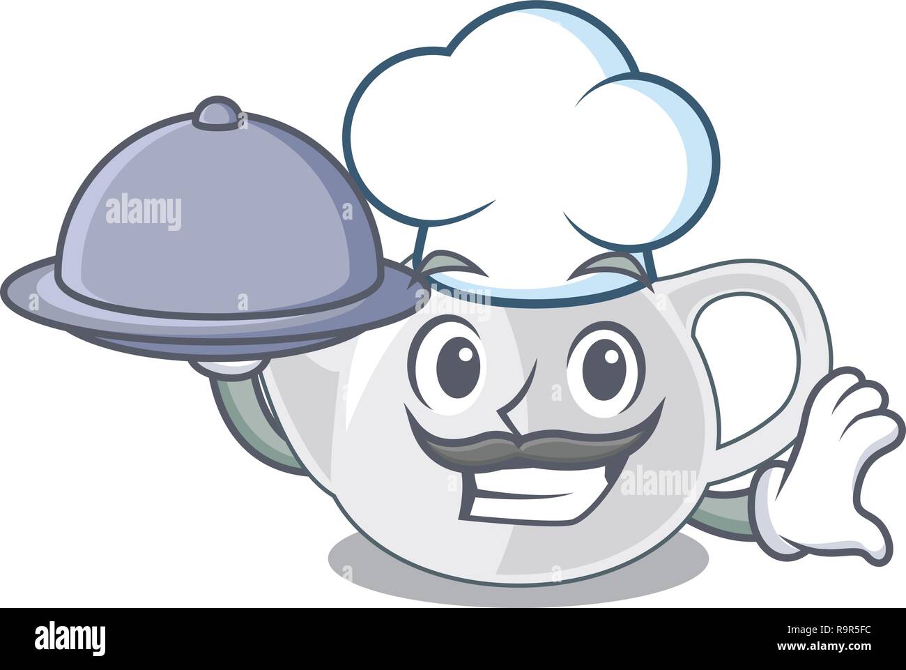 Chef with food porcelain teapot in table a character Stock Vector Image ...
