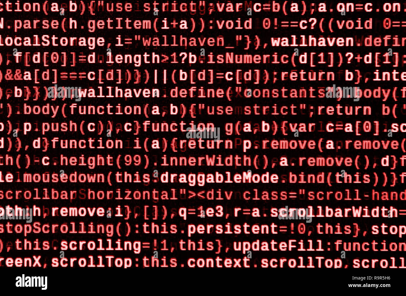 Writing programming code on laptop. Digital binary data on computer ...