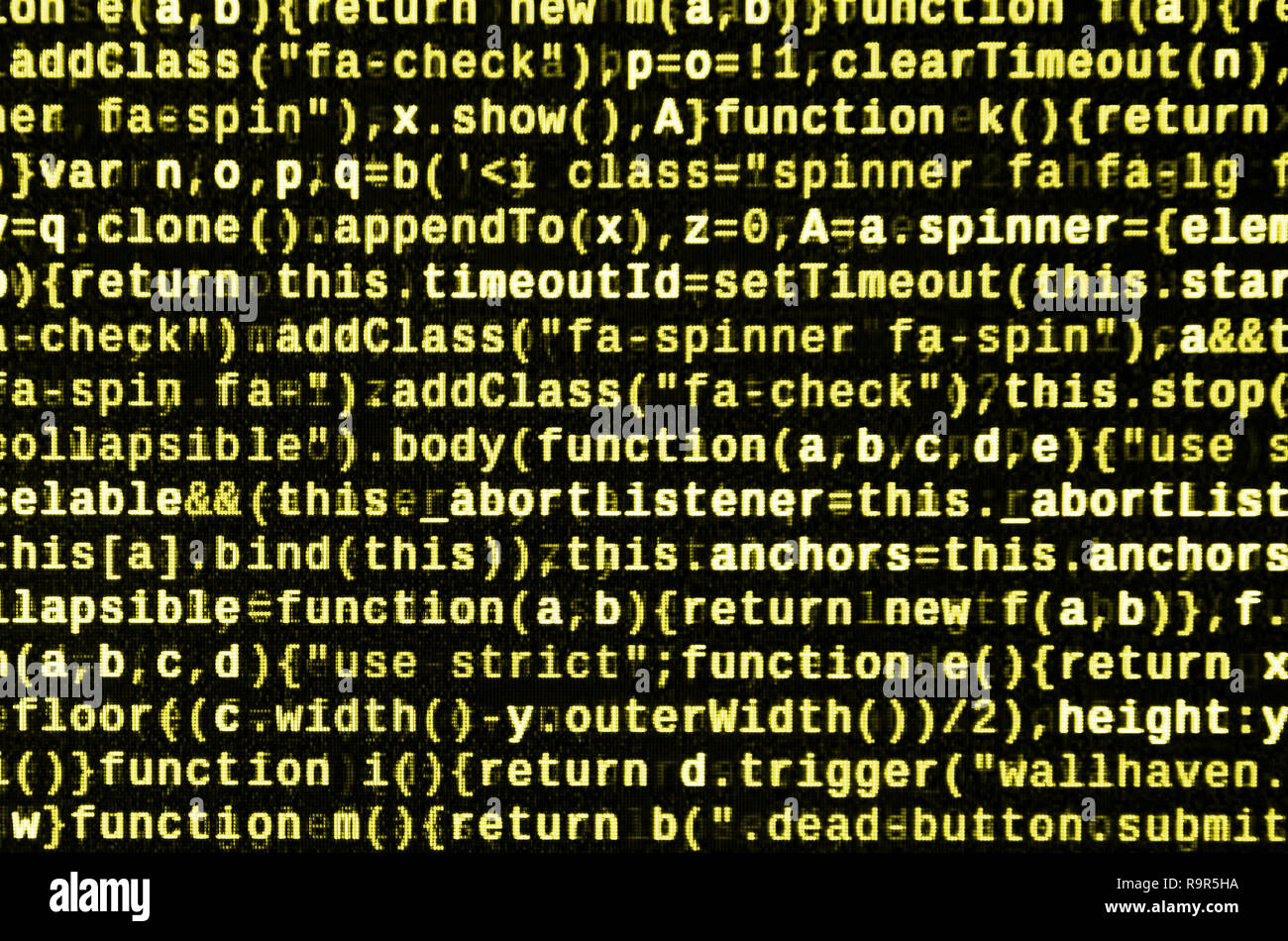 JavaScript code in text editor. Coding cyberspace concept. Screen of ...