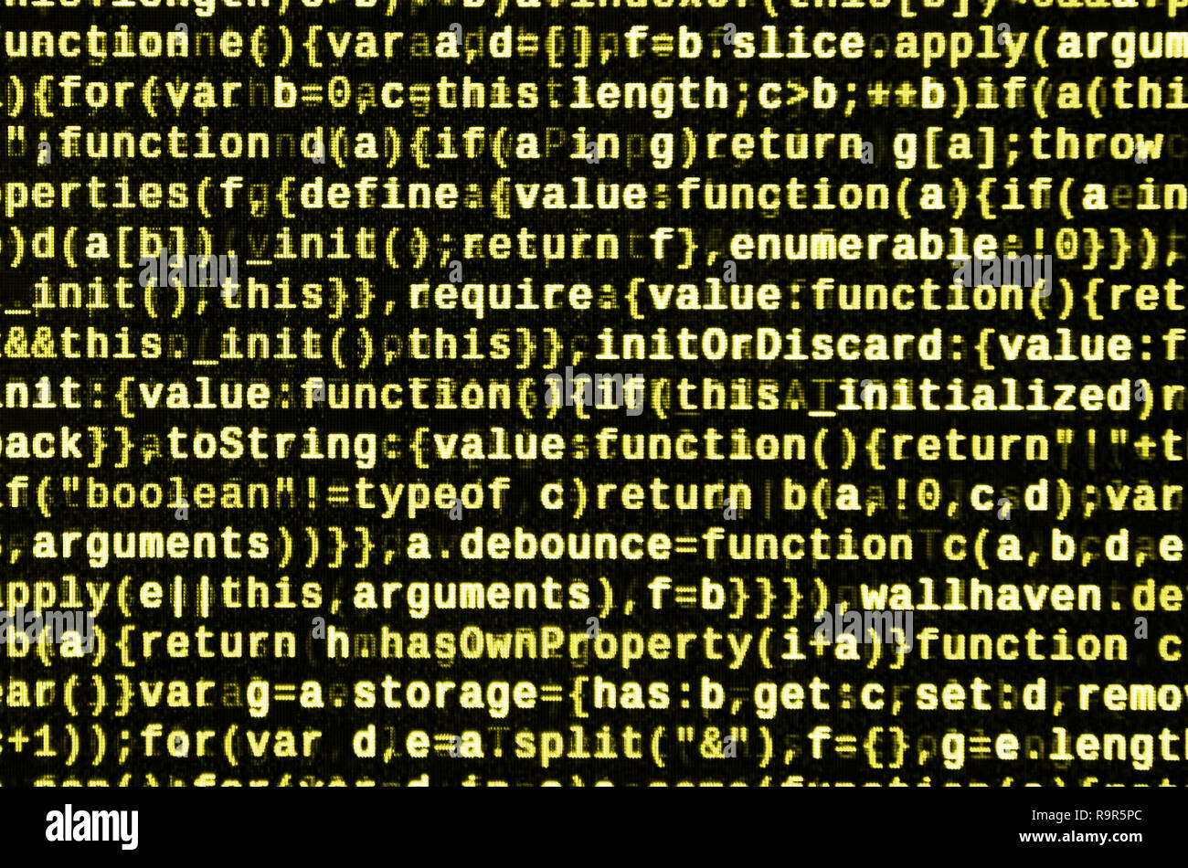 JavaScript code in text editor. Coding cyberspace concept. Screen of web developing javascript ...