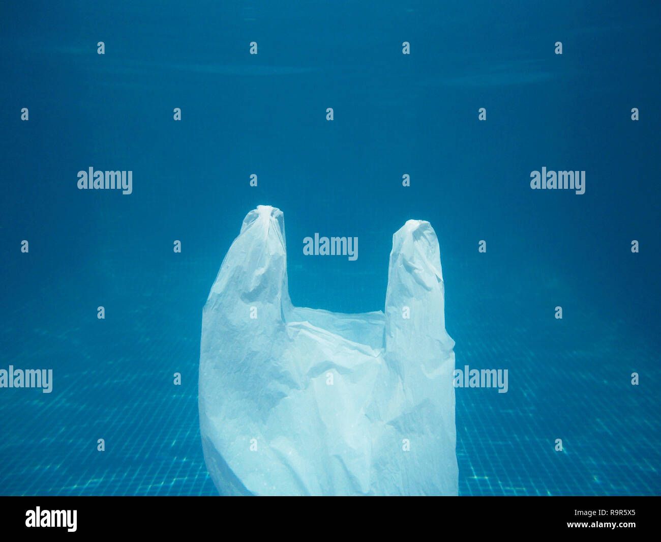 Plastic bag floating into the water. Polluted enviromental. Recycle ...