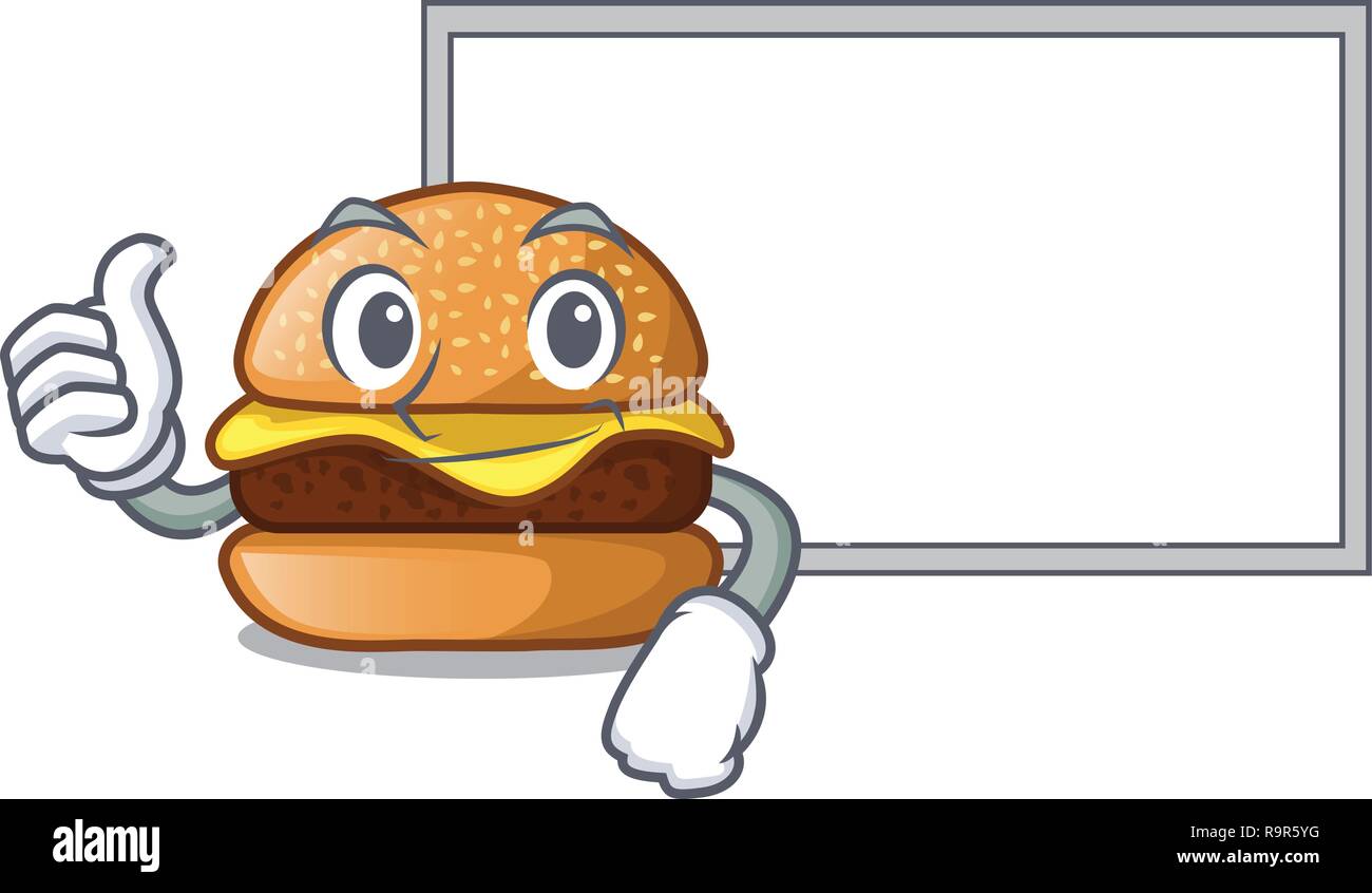 Thumbs up with board cheese burger isolated on a mascot Stock Vector ...